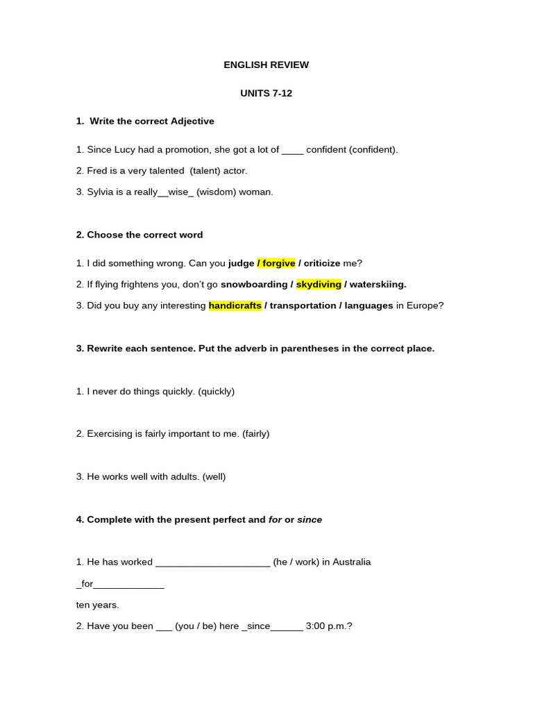 English Vi General Review Unit 7-12 (1) Res | PDF | Syntax | Linguistics