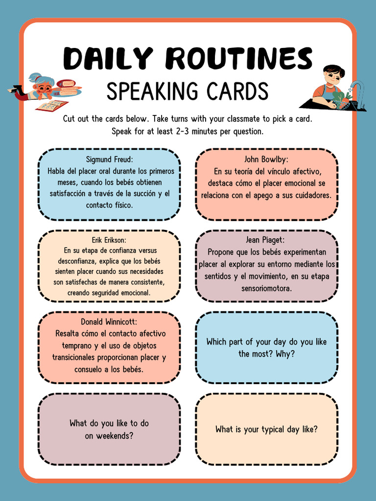 Daily Routines Speaking Cards Template in Blue Orange Simple Style | PDF