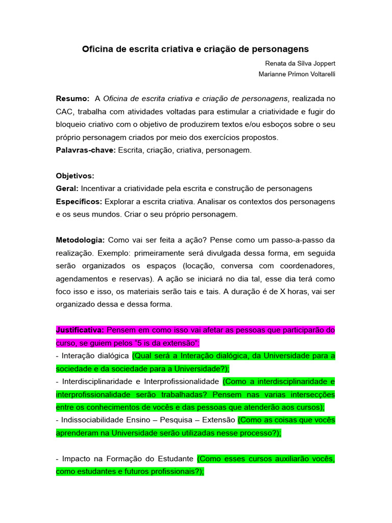 Cópia de Template - Proposta Curso Extensão.docx | PDF | Escrita criativa | Interdisciplinaridade