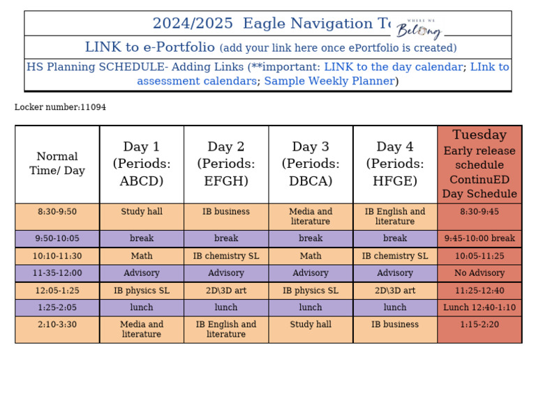 2024/2025 Eagle Navigation Tool: LINK To E-Portfolio | PDF
