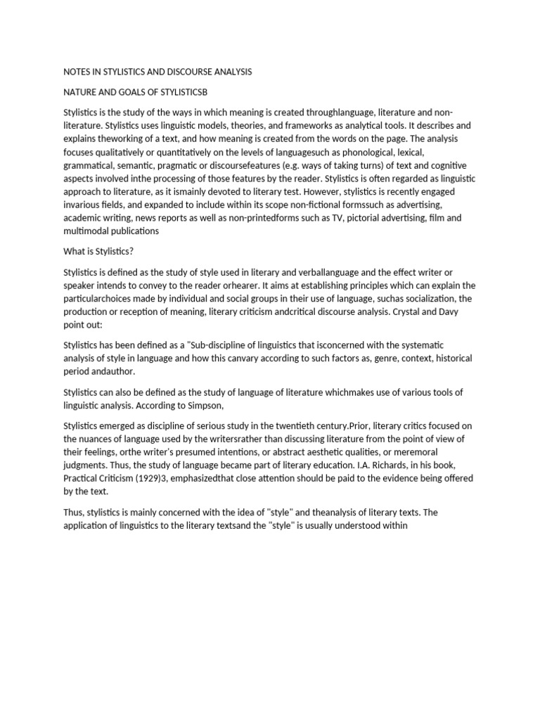 Notes in Stylistics and Discourse Analysis | PDF | Linguistics | Semantics