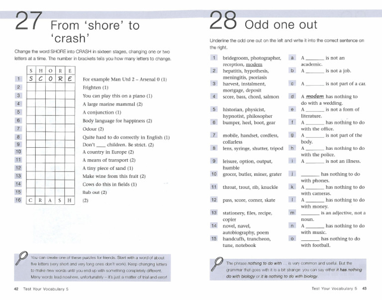 Vocabulary - From SHORE To CRASH - Odd One Out | PDF