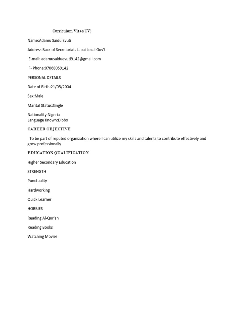 My Curriculum Vitae .Doc New | PDF