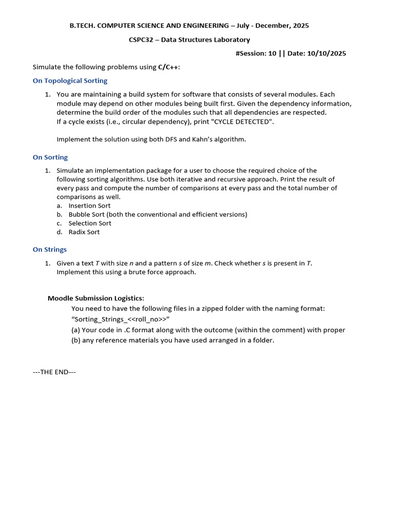 Lab Exercise - Session 10 - On Topological Sort, Sorting and Strings | PDF
