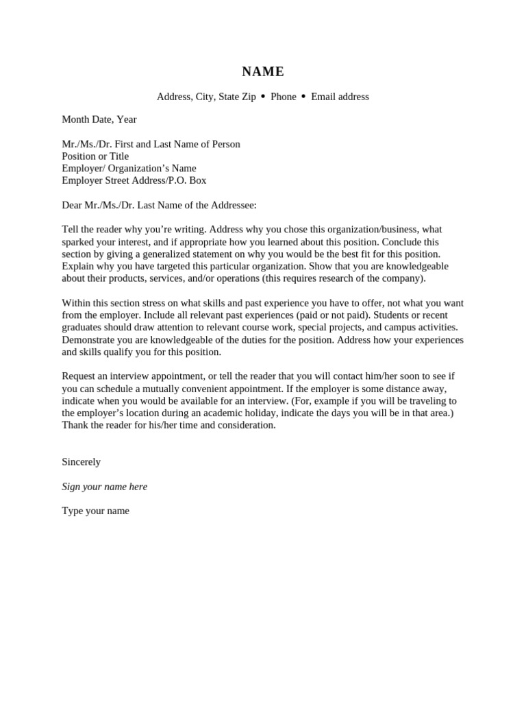 Cover Letter Template | PDF