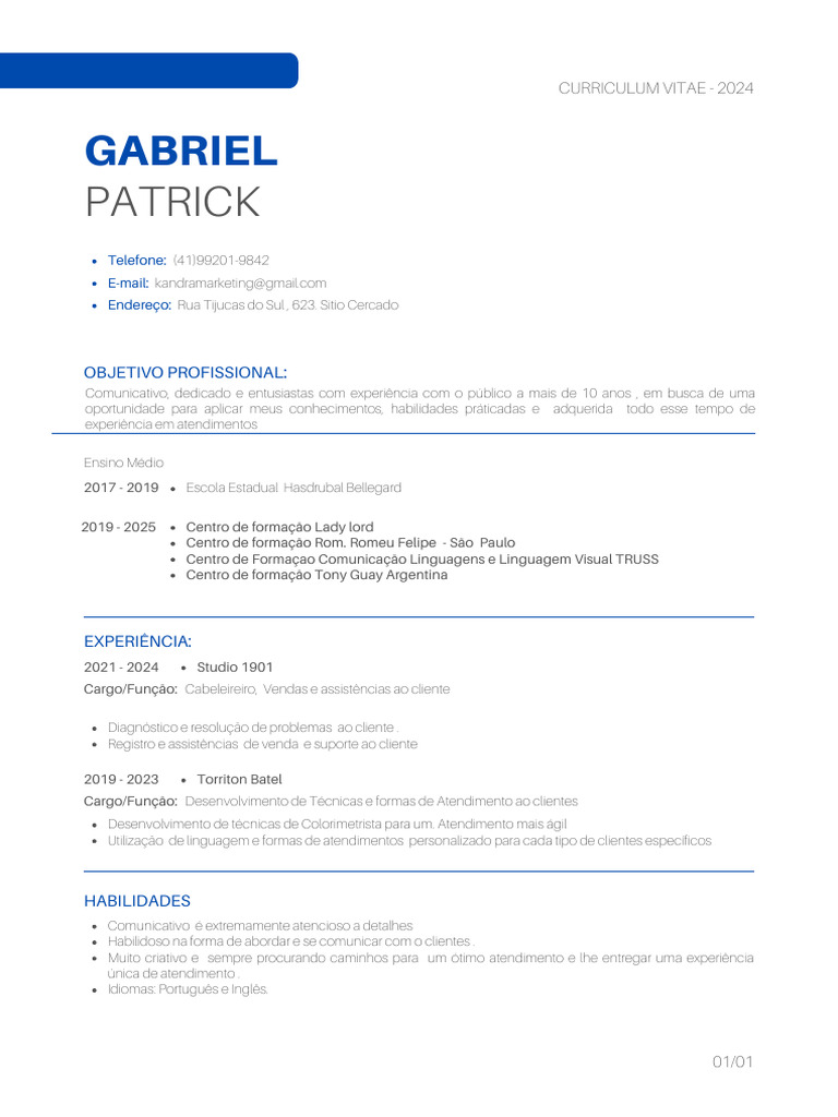 Currículo Gabriel Patrick 2024 | PDF