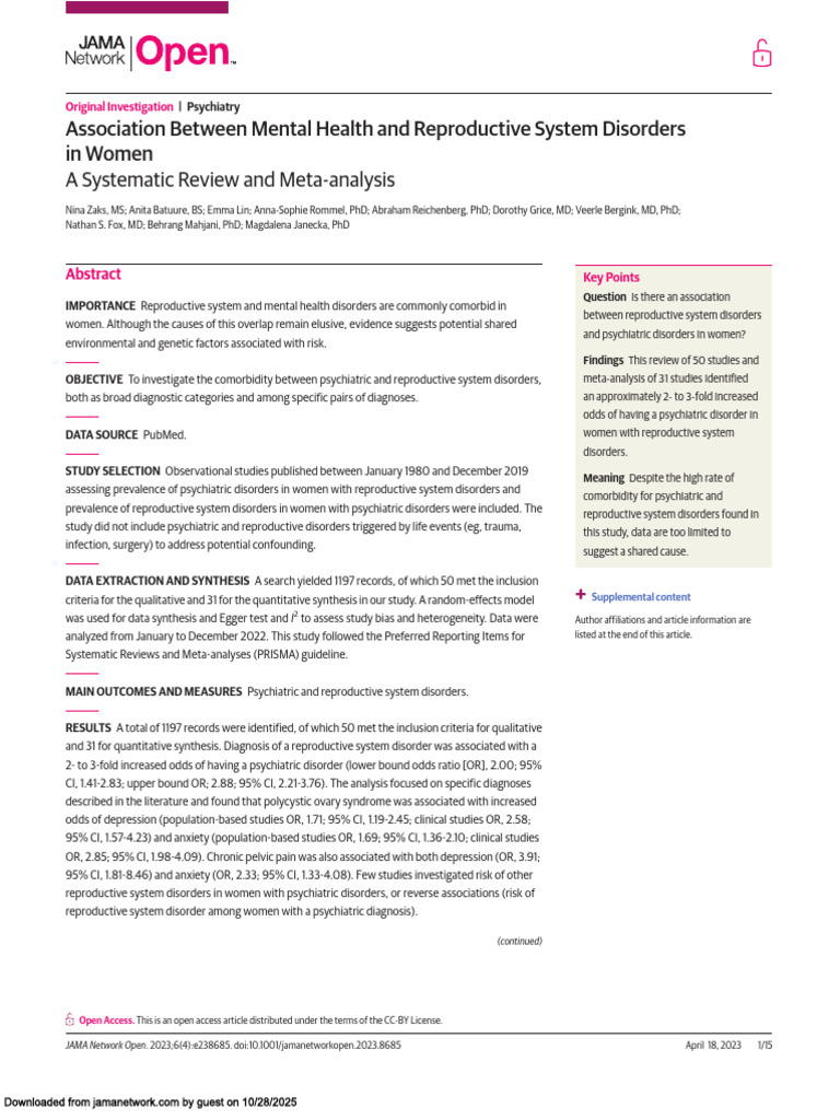 Association Between Mental Health and Reproductive System Disorders in ...