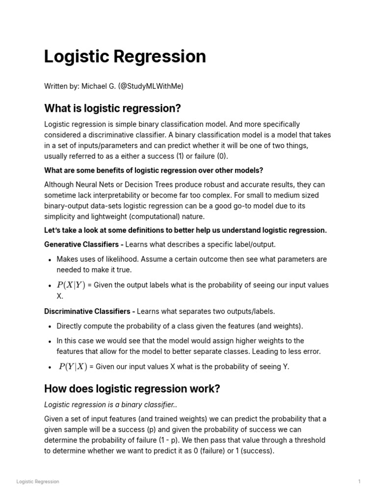 Logistic Regression Full Explanation and Derivation | PDF | Logistic ...