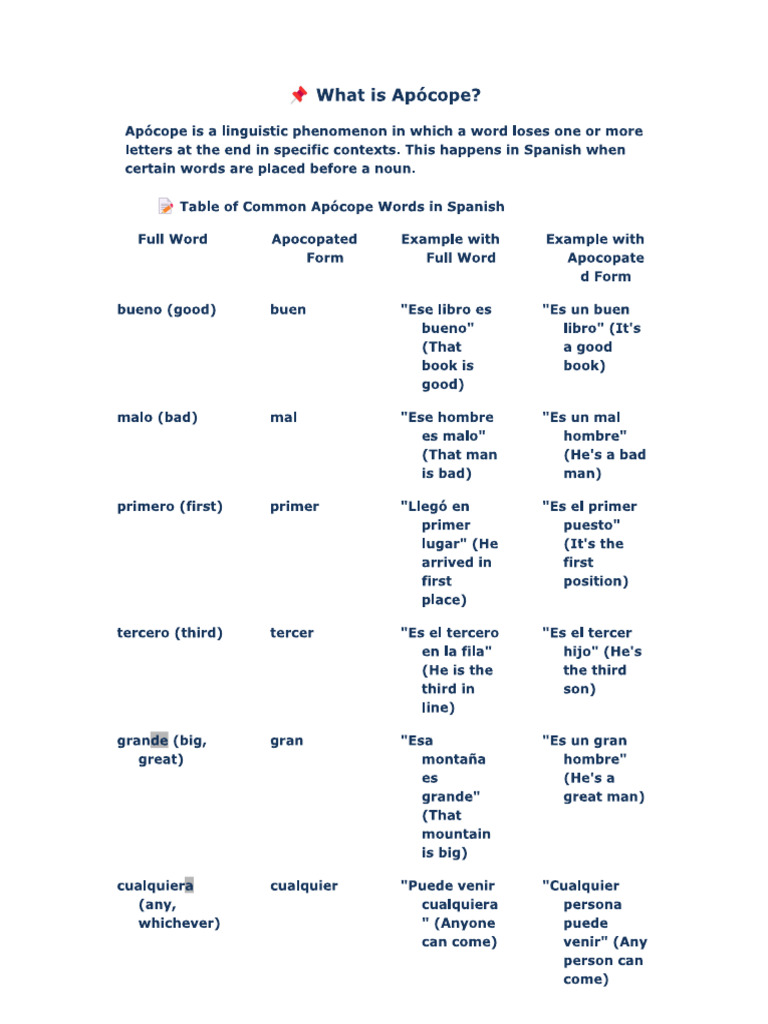 Apócope Spanish Vs | PDF