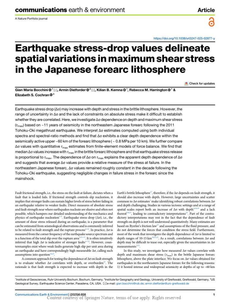 Earthquake Stress-Drop Values Delineate Spatial Va | PDF | Earthquakes ...