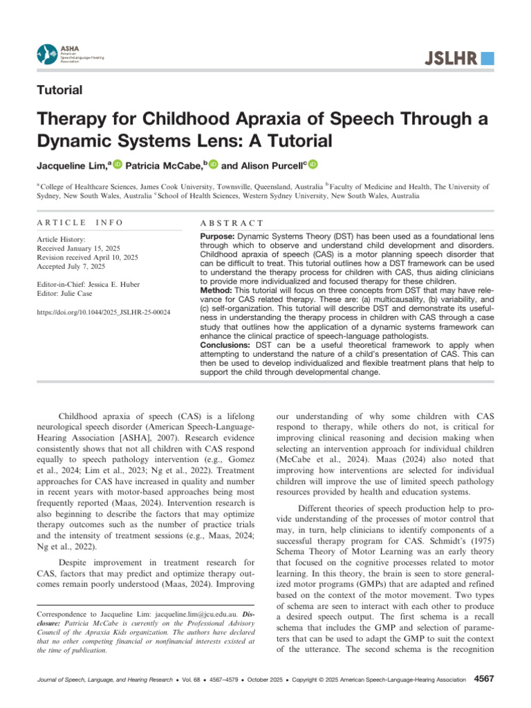 Dynamic Systems Therapy for Childhood Apraxia | PDF | Speech | Neuroscience