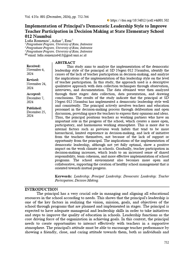 Democratic Leadership in Education | PDF | Methodology | Leadership
