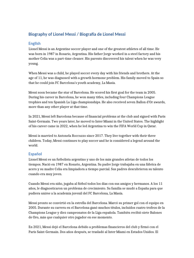 Lionel Messi Biography | PDF | Lionel Messi | Asociación de ...