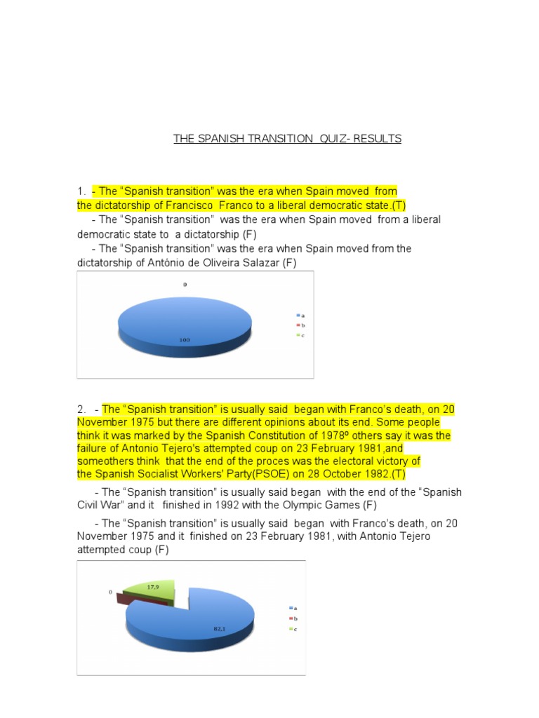 Spanish Transition Quiz | PDF | Spain | Francoist Spain