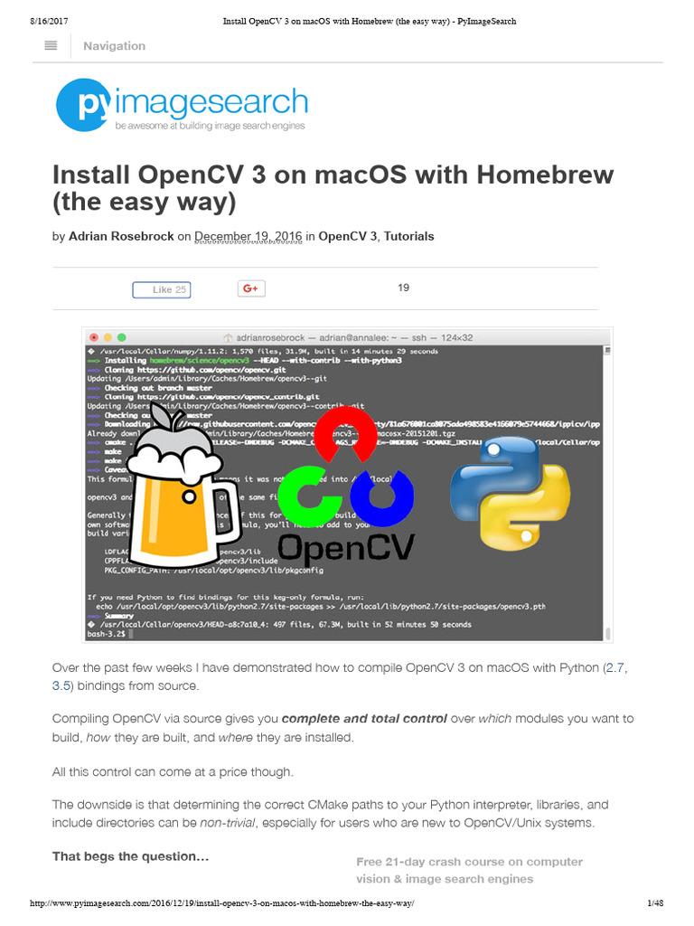 Install OpenCV 3 on MacOS With Homebrew (the Easy Way) - PyImageSearch ...
