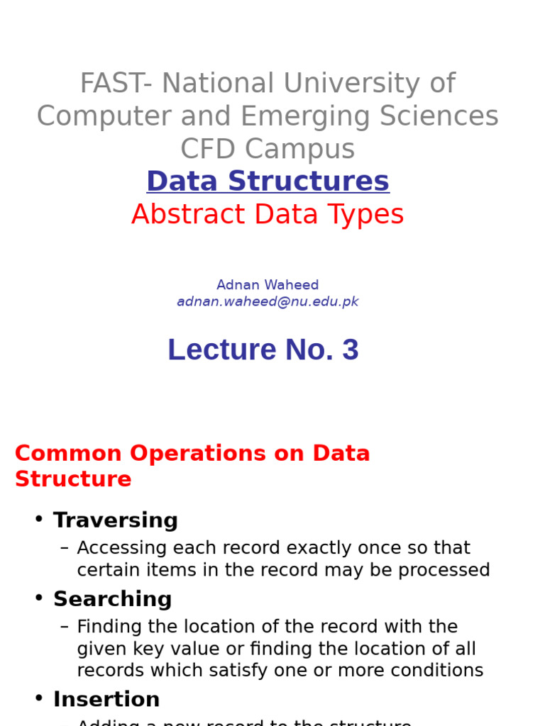 NU-Lec 3 Abstract Data Types | PDF | Data Type | Data Structure