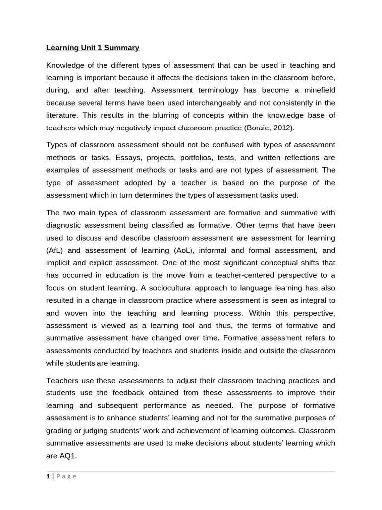 Notes On Learning Unit 1 | PDF | Educational Assessment | Teachers
