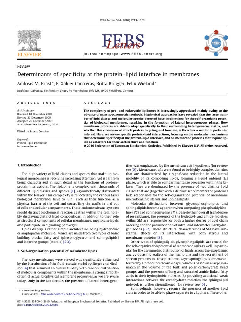 Determinants of Specificity at The Protein Lipid Interface I 2010 FEBS ...