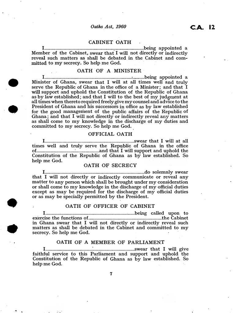 Oaths Act 1960 of Ghana | PDF | Oath Of Office | Affidavit