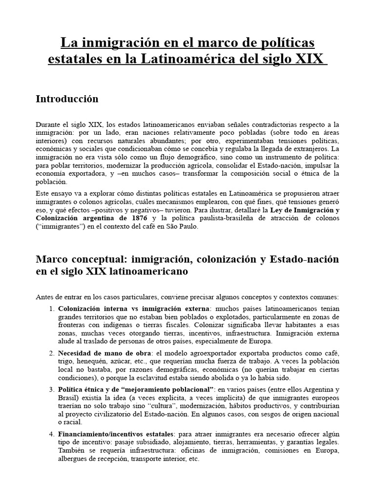 Inmigración y políticas en Latinoamérica XIX | PDF | Inmigración ...