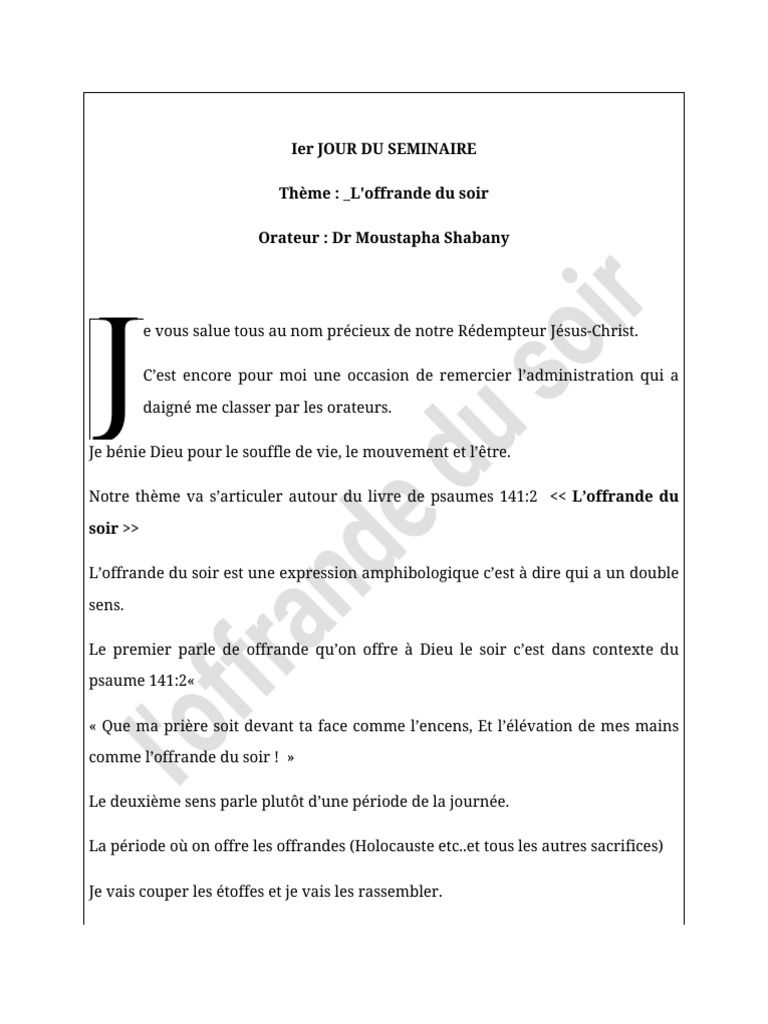 L'Offrande du Soir : Signification et Pratiques | PDF | Korban | Sacrifice