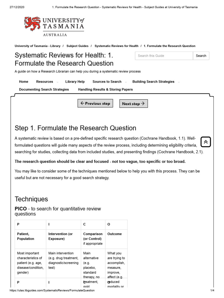 Formulate The Research Question - Systematic Reviews For Health ...