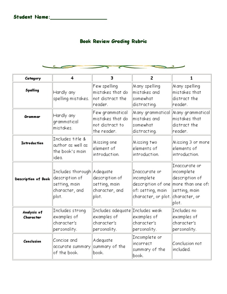 Book Review Rubric | PDF | Language Arts & Discipline | Foreign ...