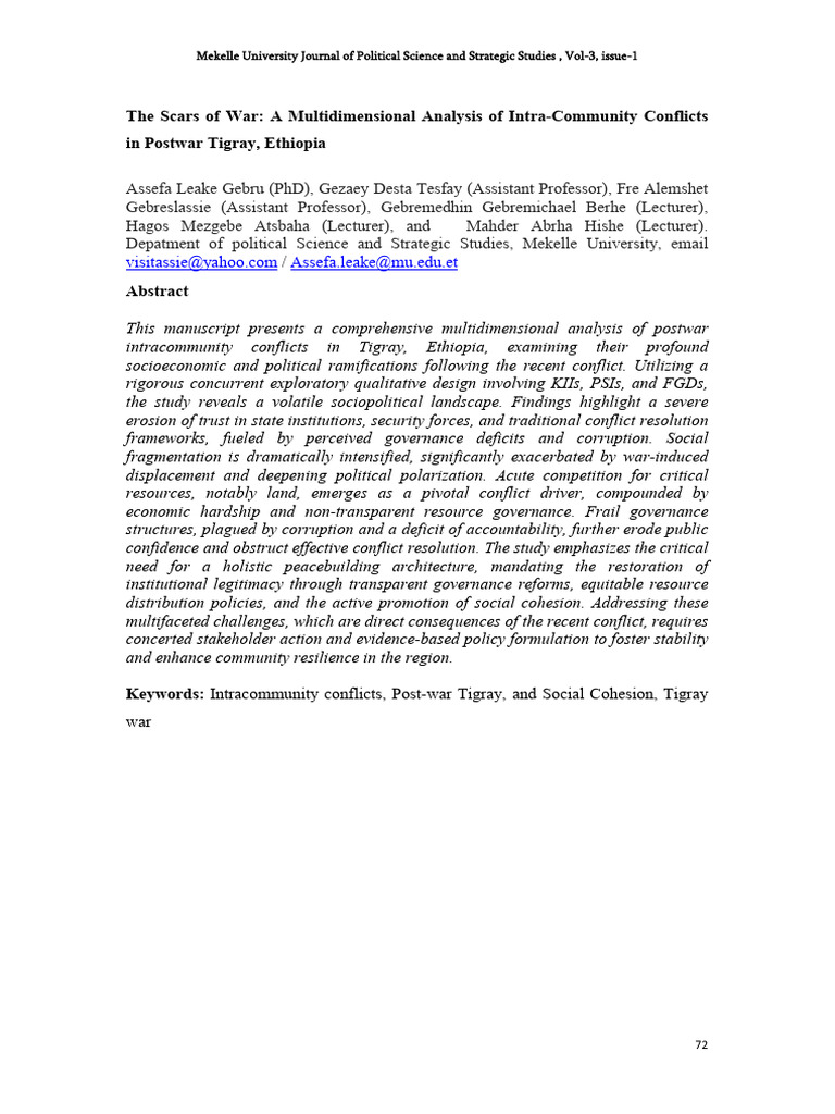 Intra-Community Conflicts in Post-War Tigray | PDF | Governance | Qualitative Research