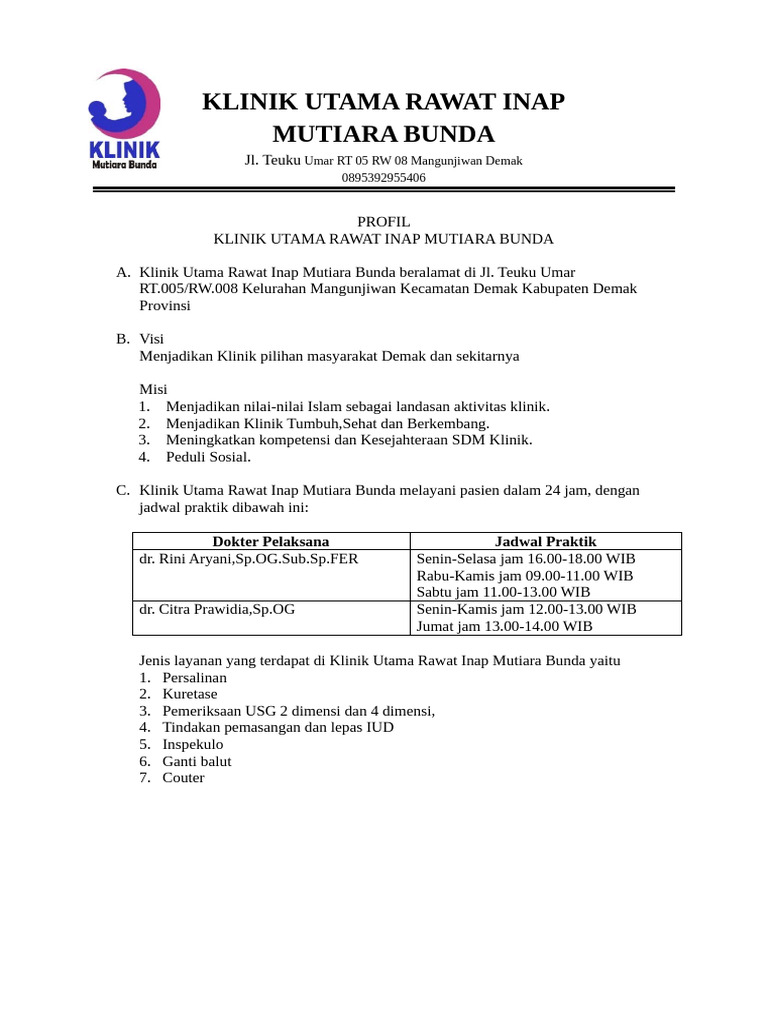 Klinik Utama Rawat Inap Mutiara Bunda | PDF