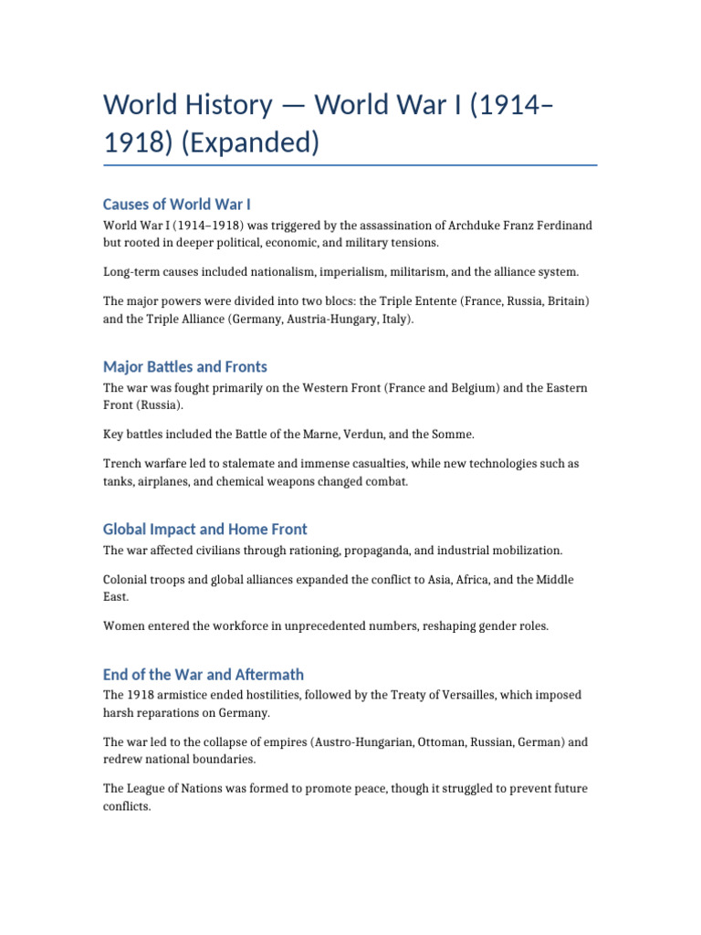 World History World War I EXPANDED | PDF