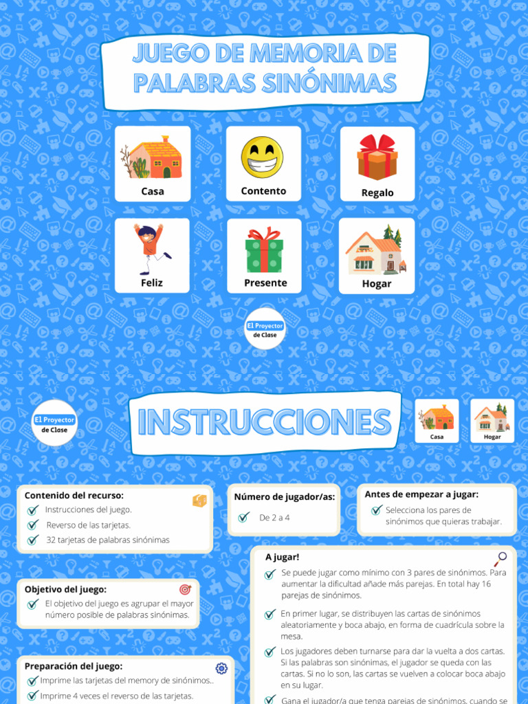 Juego de Memoria de Palabras Sinonimas Con Imagenes | PDF