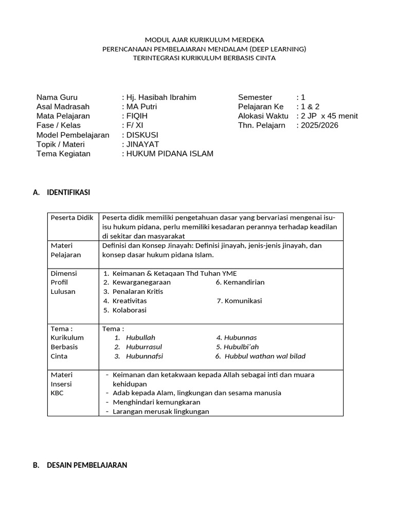 Contoh Format Modul Ajar Kbc | PDF