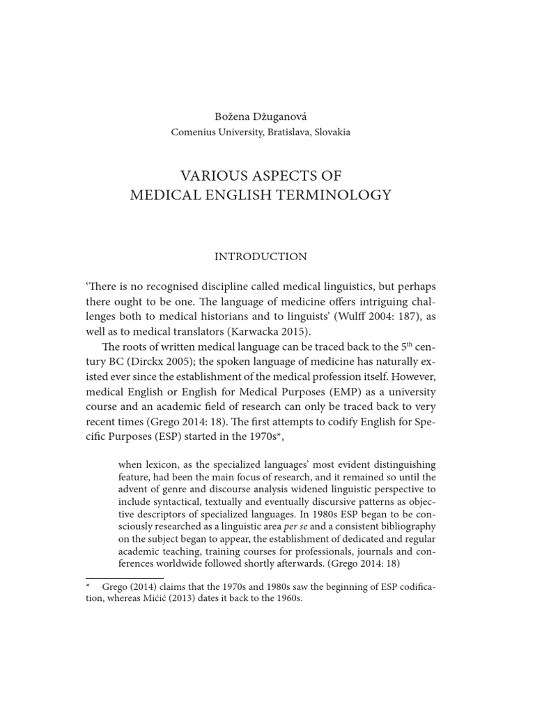 Aspects of Medical English Terminology | PDF | Word | Grammatical Gender