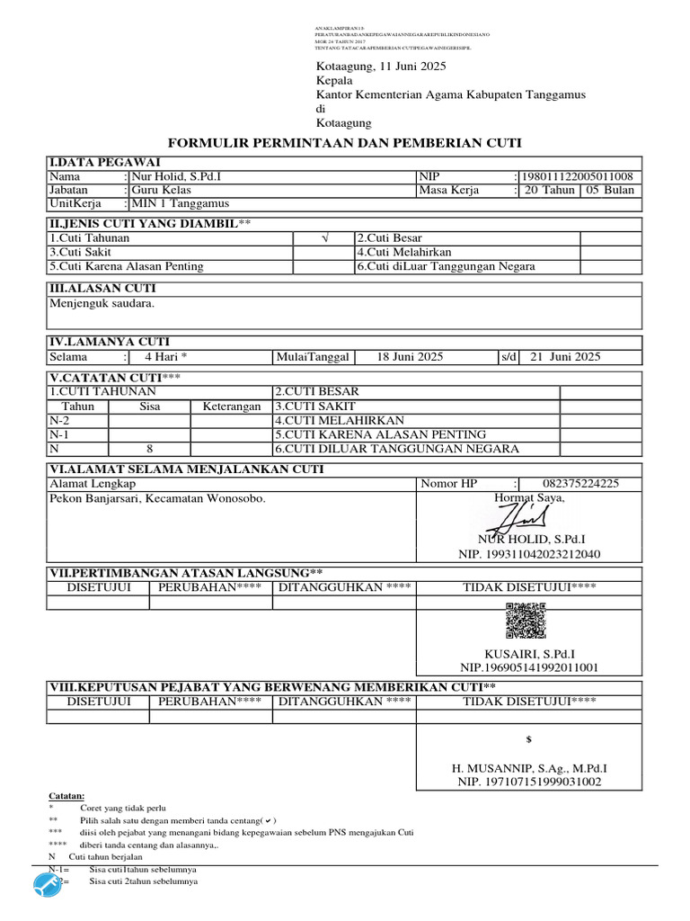 Contoh Surat Cuti Tahunan | PDF