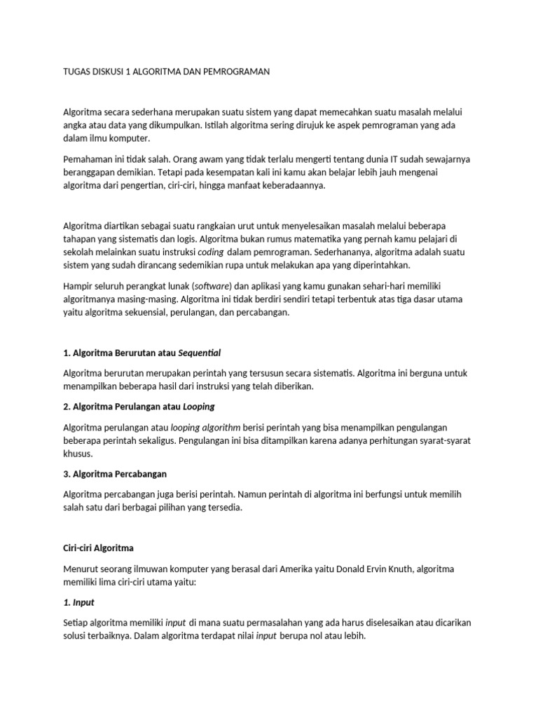 Diskusi 1 Algoritma Dan Pemrograman | PDF