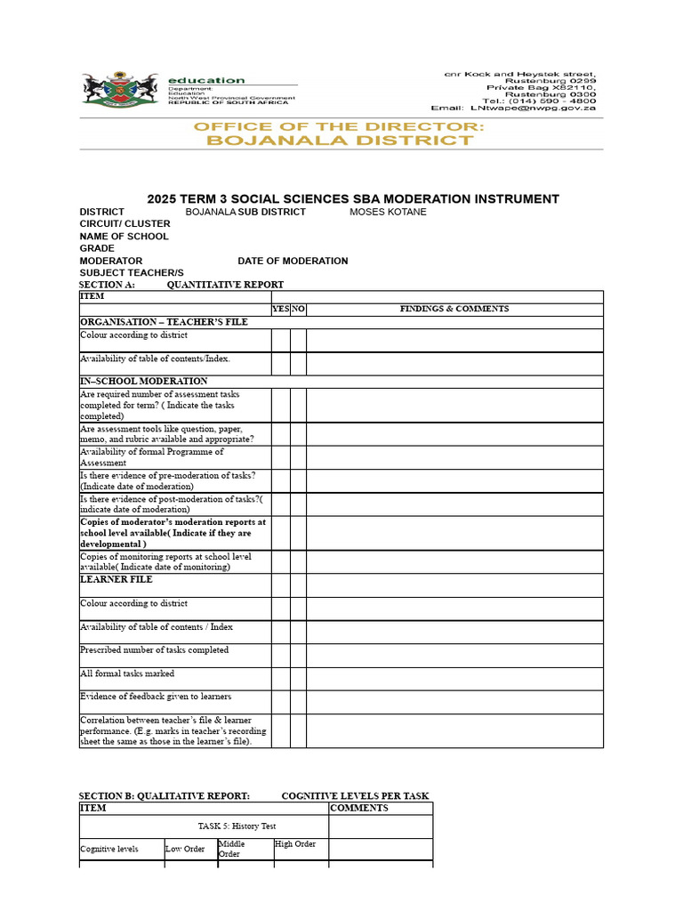 Term 3 Social Sciences Sba Moderation Instrument | PDF | Cognition | Learning