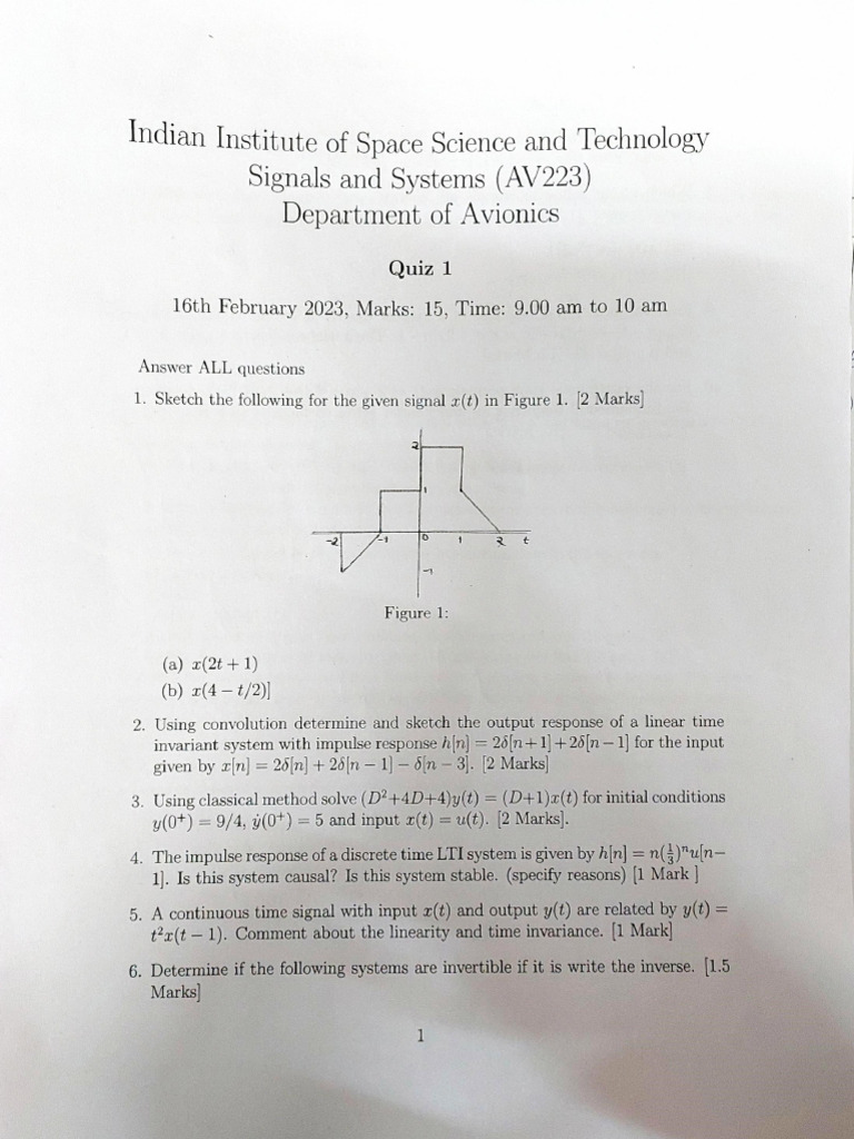 Signals and Systems Quiz - IIST 2023 | PDF