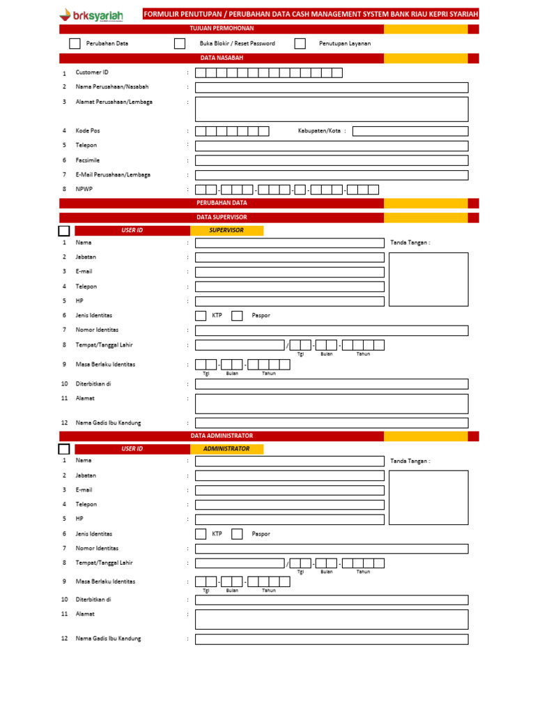 Formulir Perubahan Data CMS Bank Riau | PDF