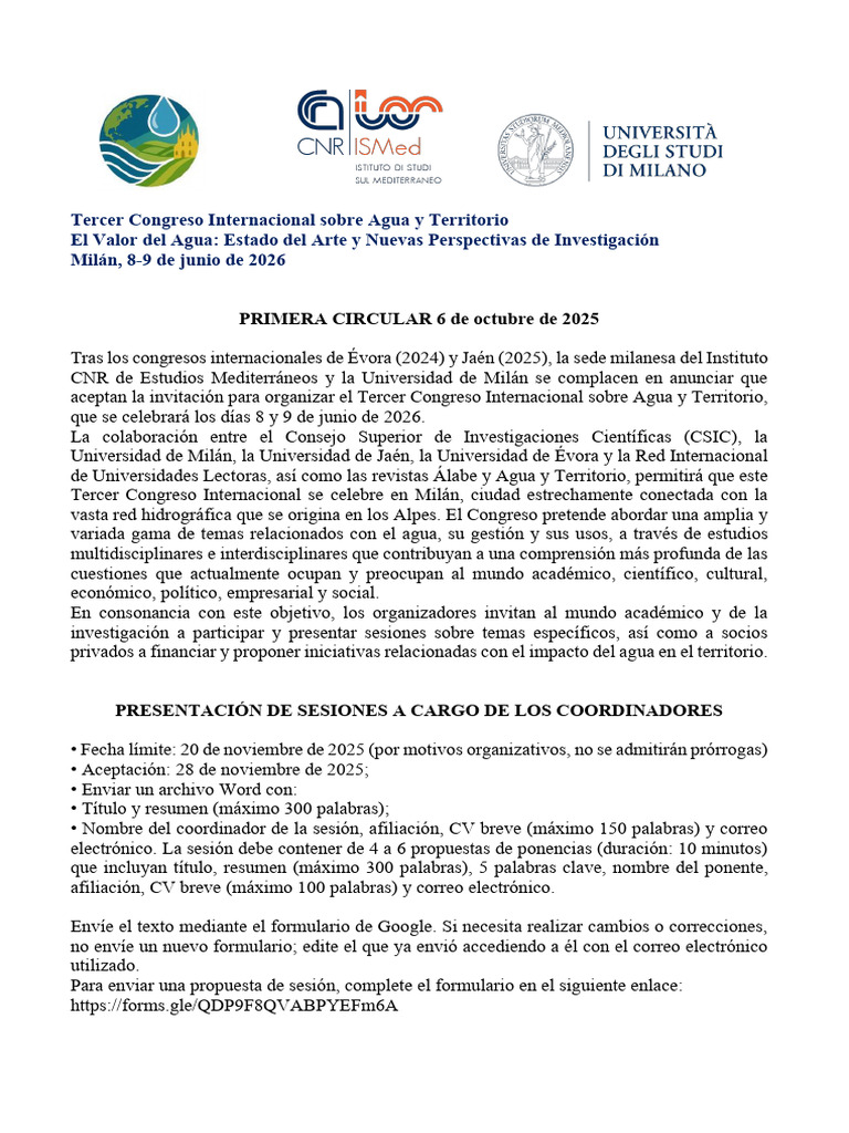 1 Circular. Call For Session 06.10.25 | PDF | Agua | Turismo