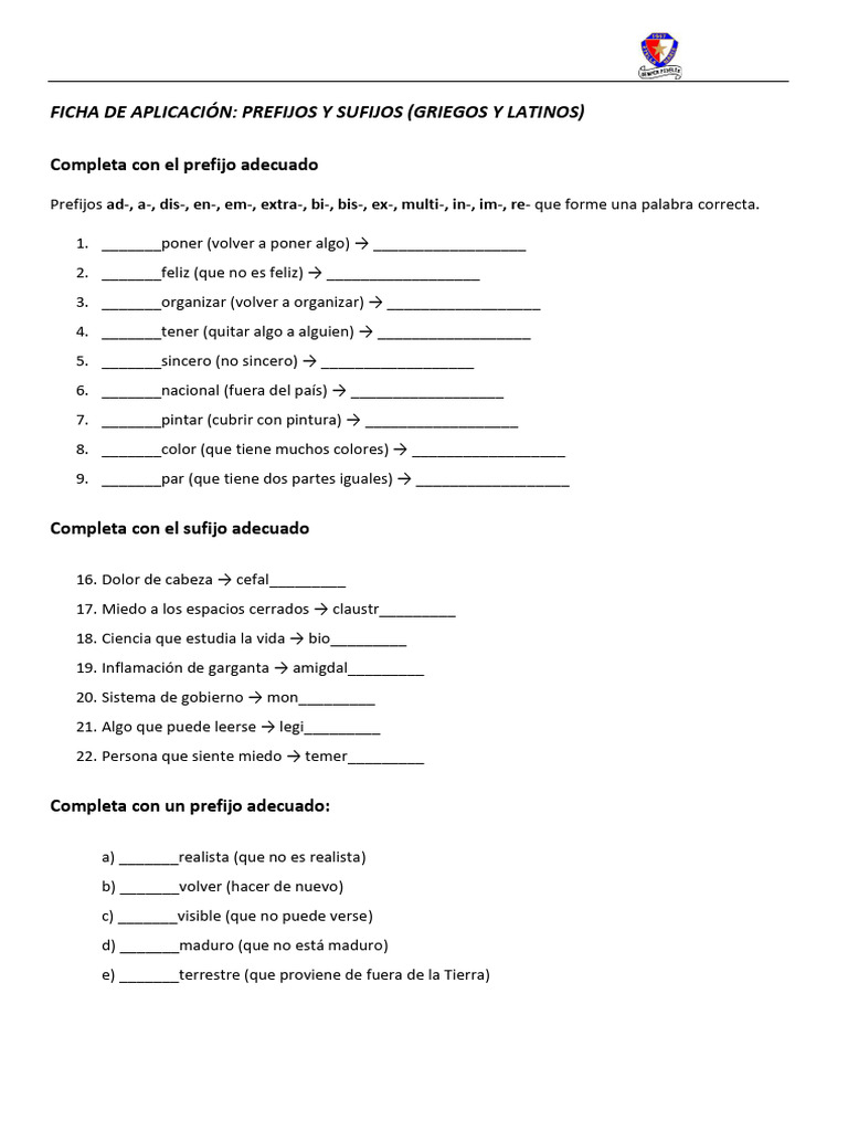 Prefijos y Sufijos 1ero | PDF
