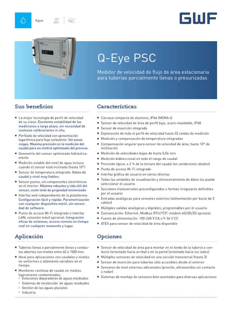 Medidor de caudal Q-Eye PSC para tuberías | PDF | Sensor | Medición