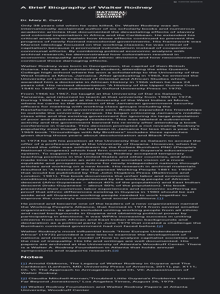 A Brief Biography of Walter Rodney - Reader Mode | PDF