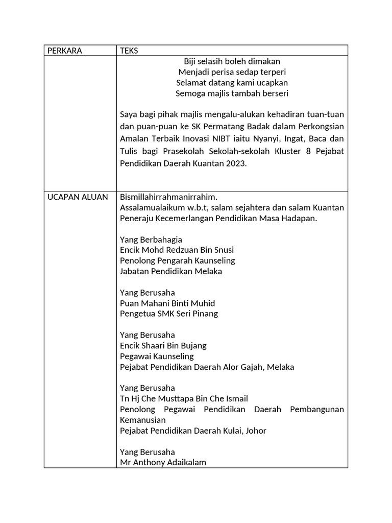 Teks Mc Lawatan Penanda Aras | PDF