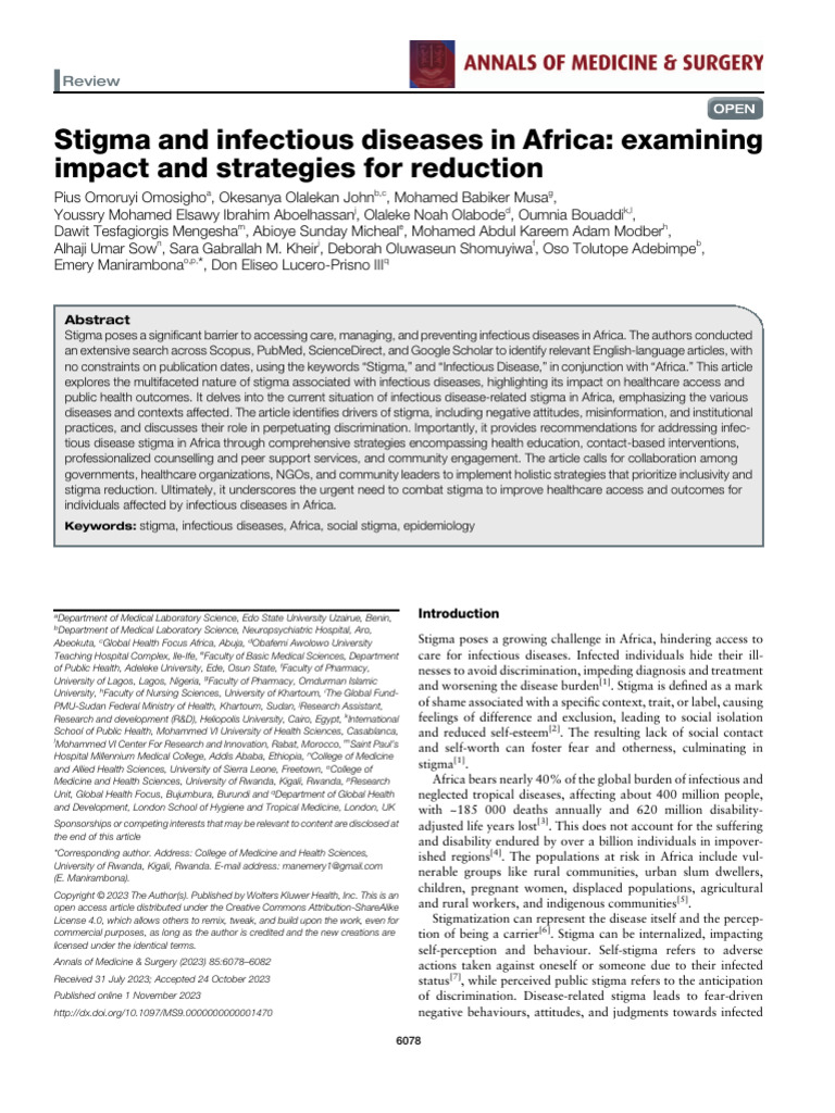 Stigma and Infectious Diseases in Africa .33 | PDF | Social Stigma ...