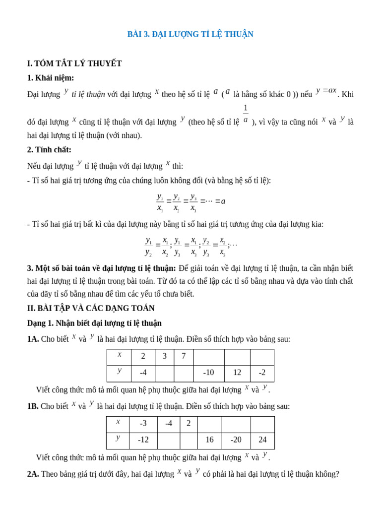 C6. Bài 3. Đại Lượng Tỉ Lệ Thuận | PDF