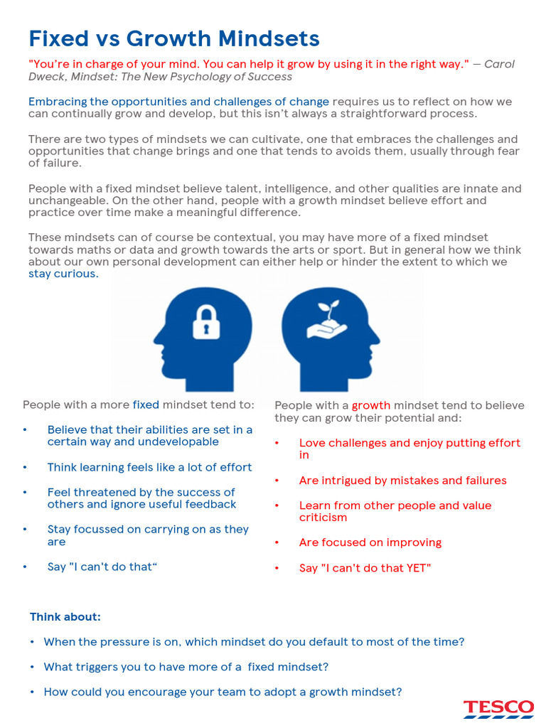 Fixed vs Growth Mindsets Explained | PDF