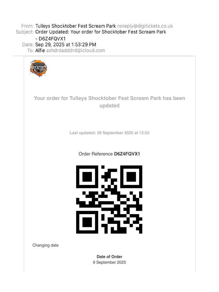 Order Updated Your Order For Shocktober Fest Scream Park - D6Z4FQVX1 ...
