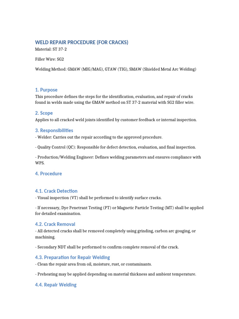 Weld Repair Procedure en Final | PDF | Welding | Construction