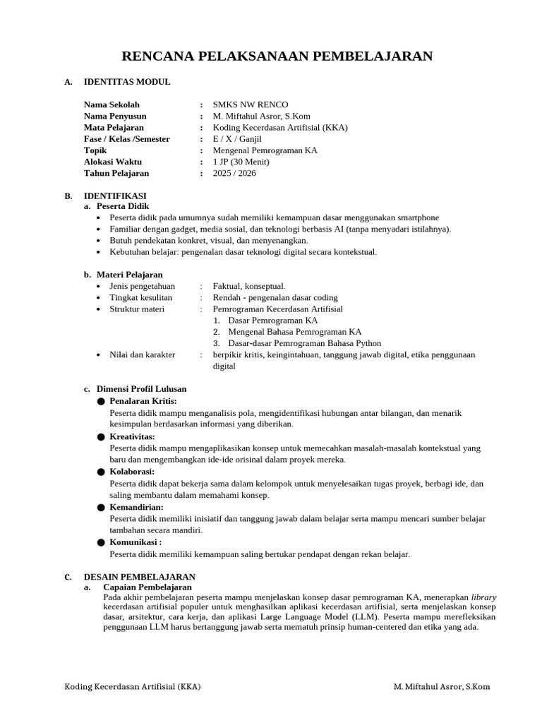 RPP - KKA - On 3 (Micro Teaching) | PDF