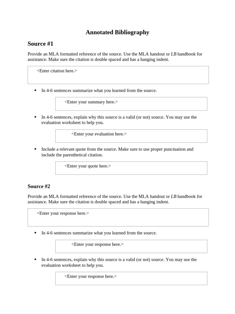 Annotated Bibliography Worksheet | PDF